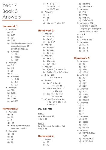 Year 7 And Year 8 Homework Books Teaching Resources