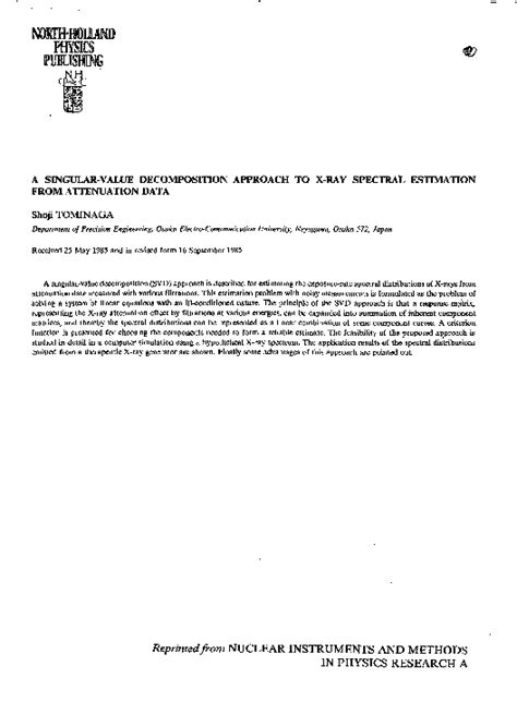 Pdf A Singular Value Decomposition Approach To X Ray Spectral Estimation From Attenuation Data