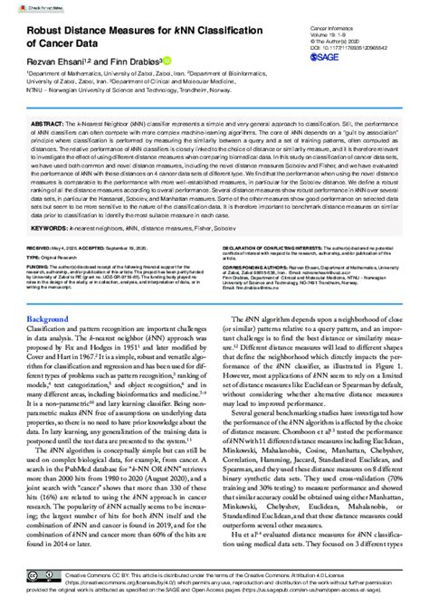 pdf robust distance measures for knn classification of cancer data