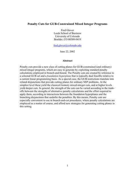 Pdf Penalty Cuts For Gub Constrained Mixed Integer Programs