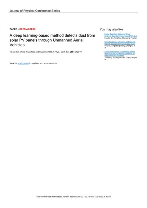 PDF A Deep Learning Based Method Detects Dust From Solar PV Panels Through Unmanned Aerial