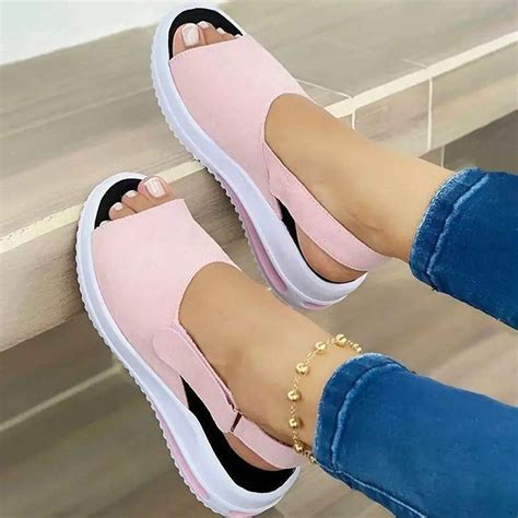 Hwretie Vacation Beach Sandals Womens Summer Comfy Open Toe Strap