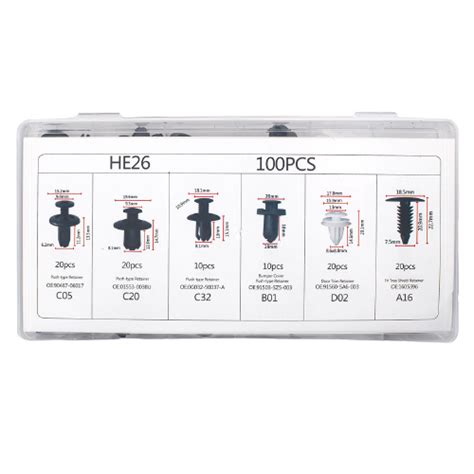 Комплект скоби за кола фиксиращи щипки 100 части различни модели пластмаса прозрачна кутия