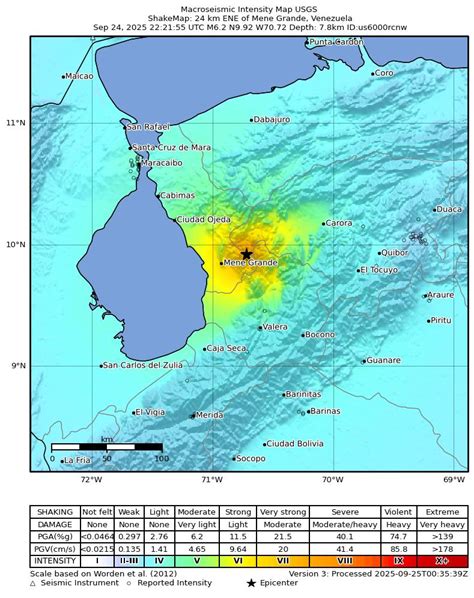 Terremoto Muy Fuerte Magnitud 62 24 Km Al Este De Mene Grande Zulia