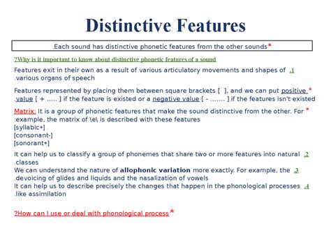 Distinctive Features Each Sound Has Distinctive Phonetic Features