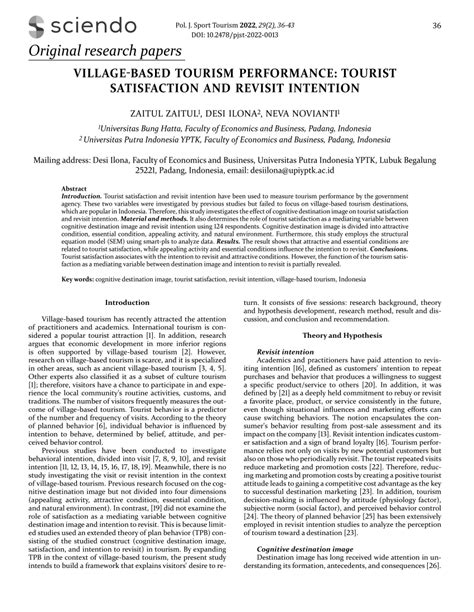 Pdf Village Based Tourism Performance Tourist Satisfaction And Revisit Intention