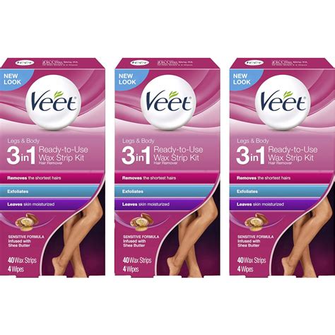 3 Pack Veet Ready To Use Wax Strip Kit Hair Remover Legs And Body 40