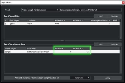 midi logical editor what note length parameter values correspond to 1 32 1 16 1 8 note