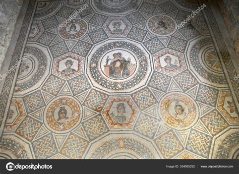 Ancient Roman Mosaic Floor Erotic Themed Medallion Centre Unesco Listed Stock Editorial Photo