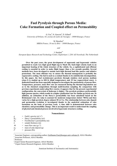 Pdf Fuel Pyrolysis Through Porous Media Coke Formation And Coupled Effect On Permeability