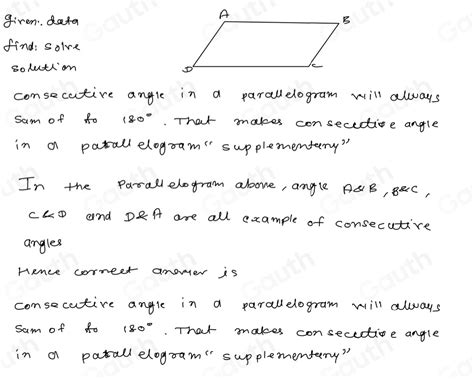 Solved Which Angle Of A Parallelogram Are Consecutive Angles [math]