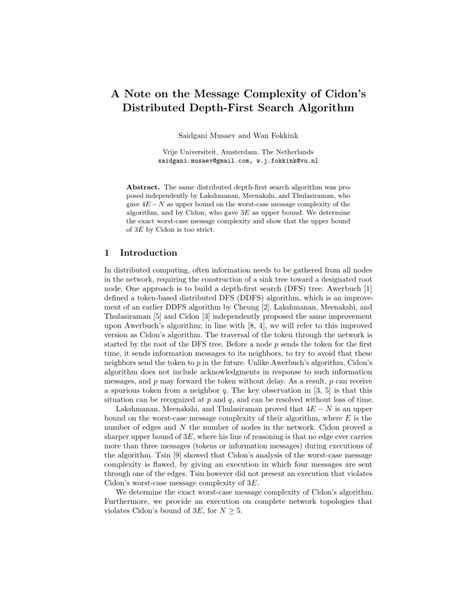 Pdf A Note On The Message Complexity Of Cidons Distributed Depth