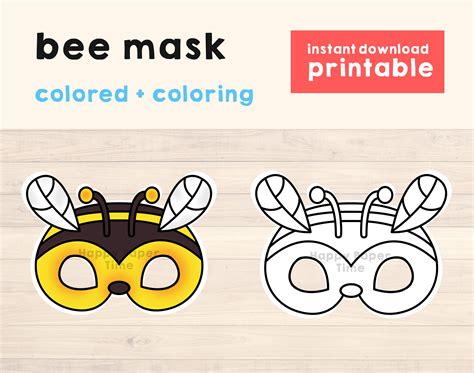 Bee Mask Costume Animal Mask Printable Party Favor Insect Etsy