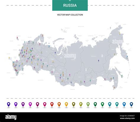 Russia Map With Location Pointer Marks Infographic Vector Template