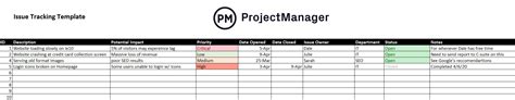 Issue List Excel Template