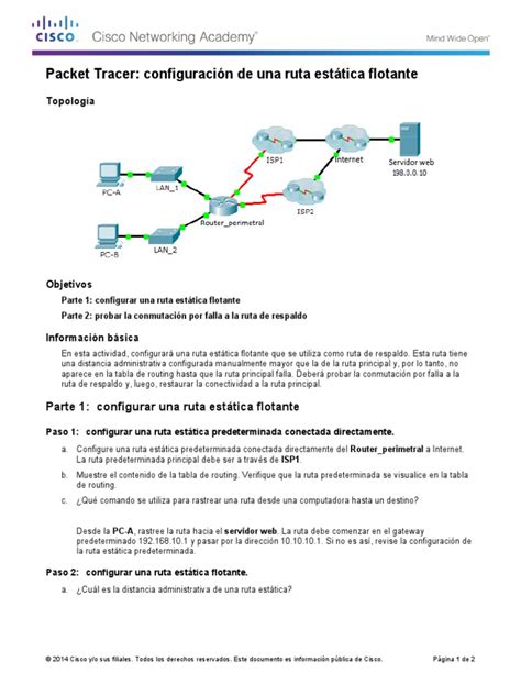 6434 Packet Tracer Configuring A Floating Static Route