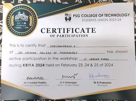 shri sabhariesh on linkedin itcareerforge kriya2024 psgcollegeoftechnology professionalgrowth