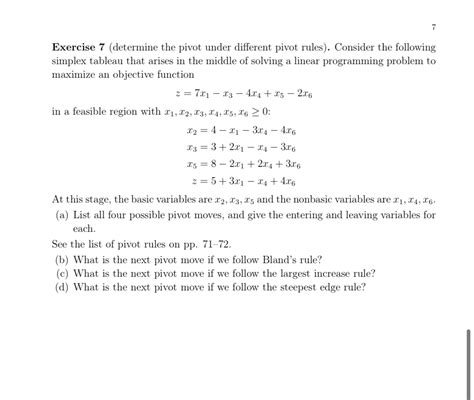 Solved Exercise Determine The Pivot Under Different Pivot Chegg