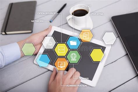 Cms Content Management System Applications Icons On Virtual Screen Business Internet And