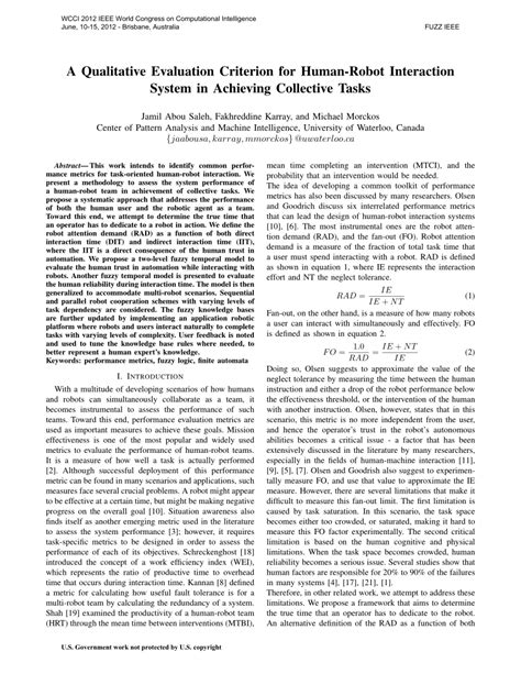 Pdf A Qualitative Evaluation Criterion For Human Robot Interaction