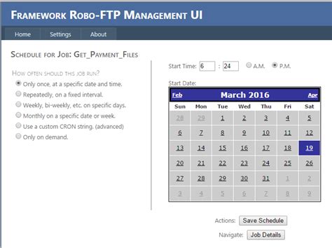 Robo Ftp Users Guide Robo Ftp Framework Web Interface Schedule Page