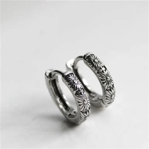 남성용 데이지 꽃 질감 허기 후프 귀걸이 스테인레스 스틸 귀걸이 한국 패션 쥬얼리 미니멀리스트 쥬얼리 2022 신제품 Aliexpress