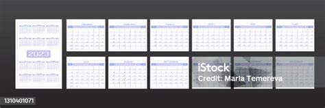 미니멀 한 도시 트렌디 한 스타일로 2023 달력 매일 12개월 템플릿 일일 플래너 할 일 목록 집합입니다 둥근 유선형 모양 섬세한 라이트 라벤더 퍼플 컬러 주는 일요일에