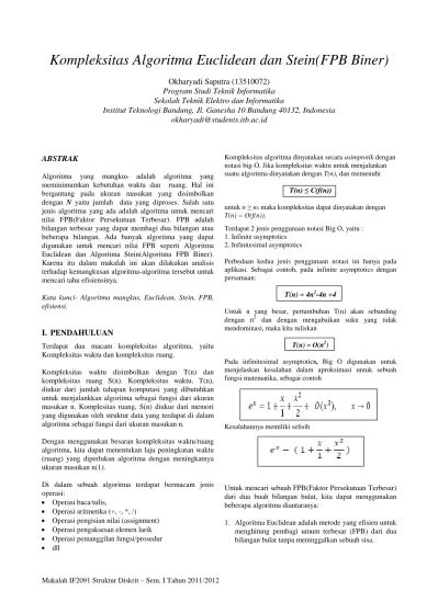 Kompleksitas Algoritma Euclidean Dan Stein Fpb Biner