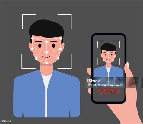 얼굴 Id 얼굴 인식 생체 인식 개인 확인 사이버 보호 신원 감지 Ai 알고리즘 스마트 폰3d 얼굴 스캔 벡터 그림입니다 사람 얼굴에 대한 스톡 벡터 아트 및 기타 이미지