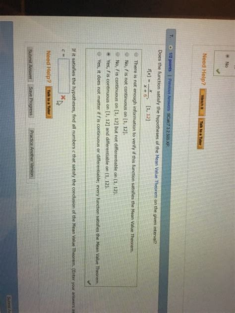 Solved Does The Function Satisfy The Hypotheses Of The Mean