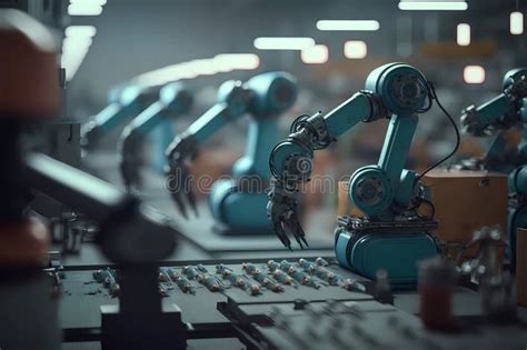 Industrial Robotic Arms Production Line Futuristic Automated Artificial Intelligence Technology