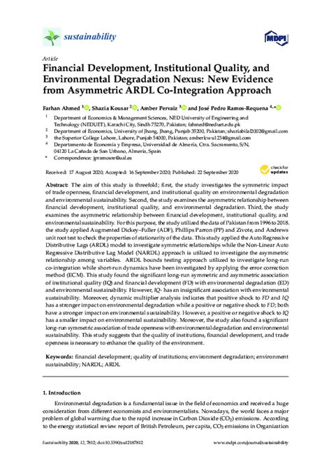 Pdf Financial Development Institutional Quality And Environmental Degradation Nexus New