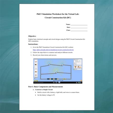 Phet Simulation Worksheet For The Virtual Lab Circuit Construction Kit Dc