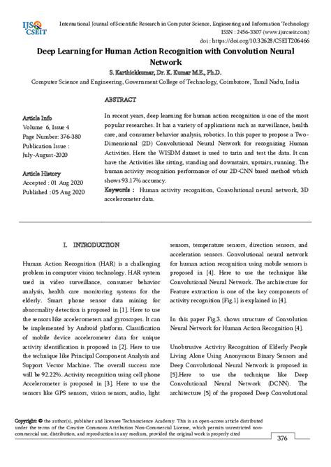 Pdf Deep Learning For Human Action Recognition With Convolution