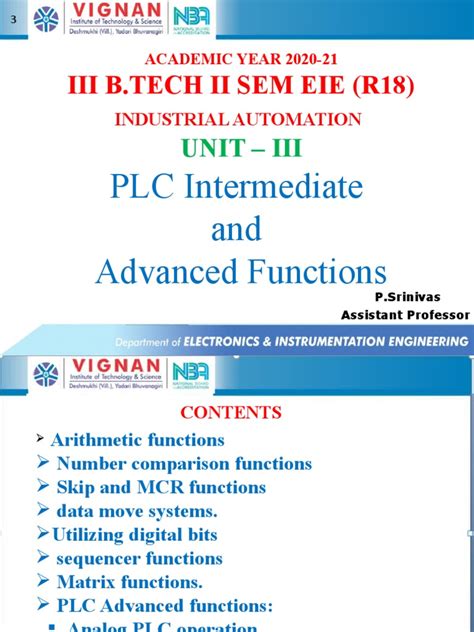 Iii Btech Ii Sem Eie R18 Plc Intermediate And Advanced Functions