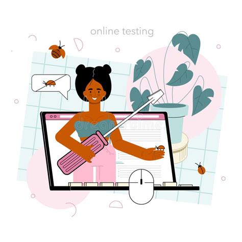 Software Tester Online Service Or Platform Application Or Website Code Stock Vector
