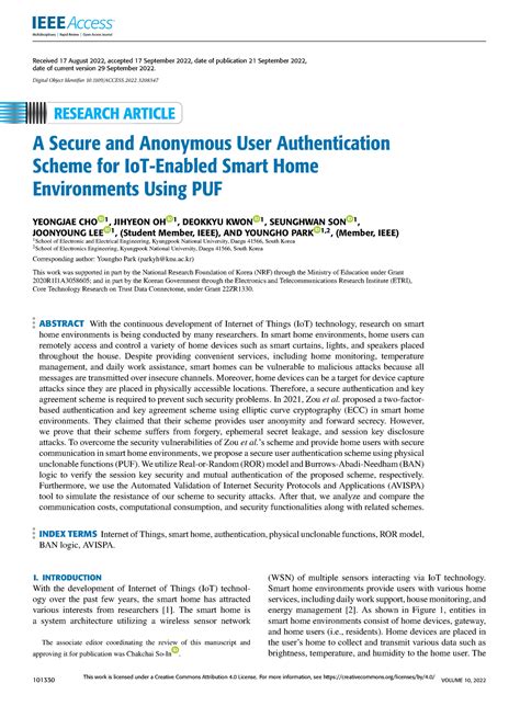 A Secure And Anonymous User Authentication Scheme For Io T Enabled Smart Home Environments Using