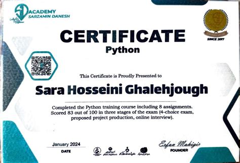sara hosseini on linkedin python certification learningjourney