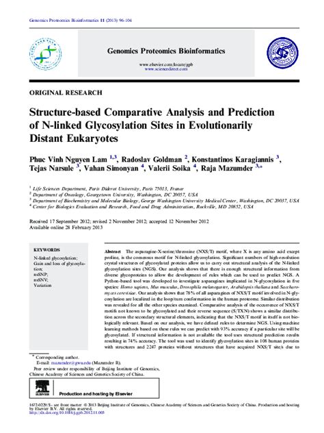 Pdf Structure Based Comparative Analysis And Prediction Of N Linked