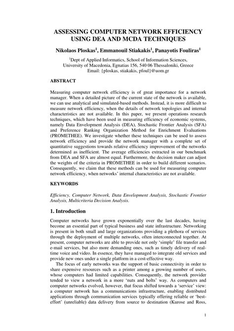 Pdf Assessing Computer Network Efficiency Using Data Envelopment Analysis And Multicriteria