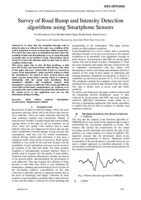 pdf survey of road bump and intensity detection algorithms using
