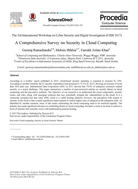Cloud Computing Security Sciencedirect Available Online At Sciencedirect Procedia Computer