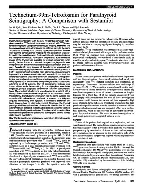 Pdf Technetium 99m Tetrofosmin For Parathyroid Scintigraphy A