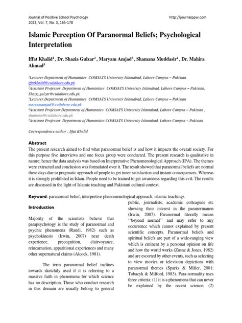 Islamic Perception Of Paranormal Beliefs Psychological Pdf