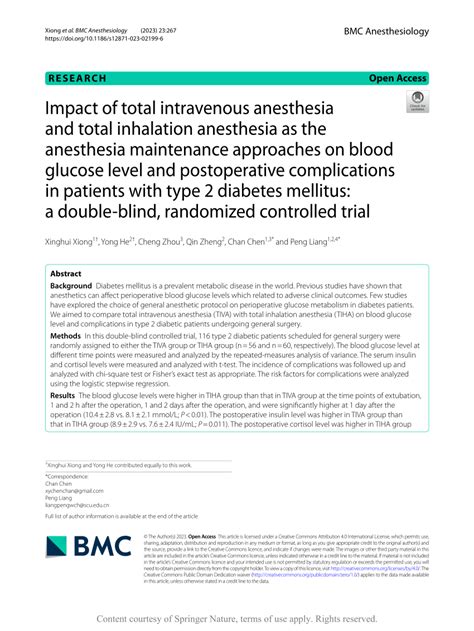 Pdf Impact Of Total Intravenous Anesthesia And Total Inhalation