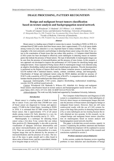 Benign And Malignant Breast Tumors Classification Based On Texture