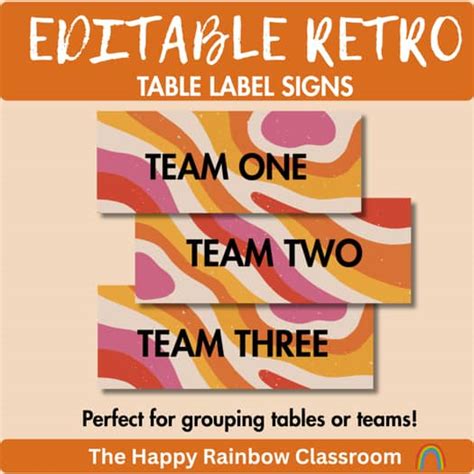 Retro Themed Table Labels Classroom Decor By The Happy Rainbow Classroom