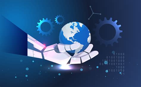 로봇 손 성장과 혁신 지원 자동화의 글로벌 영향 배너 일러스트레이션 개념에 대한 스톡 벡터 아트 및 기타 이미지 개념 기업