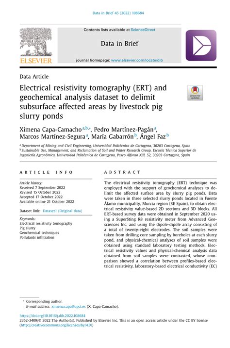 Pdf Electrical Resistivity Tomography Ert And Geochemical Analysis Dataset To Delimit