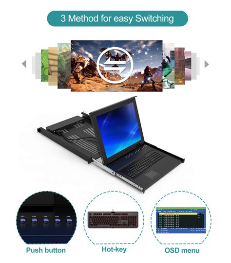 VGA LCD KVM Console 8 Port With IP 17 Inch Monitor Quantum Tech